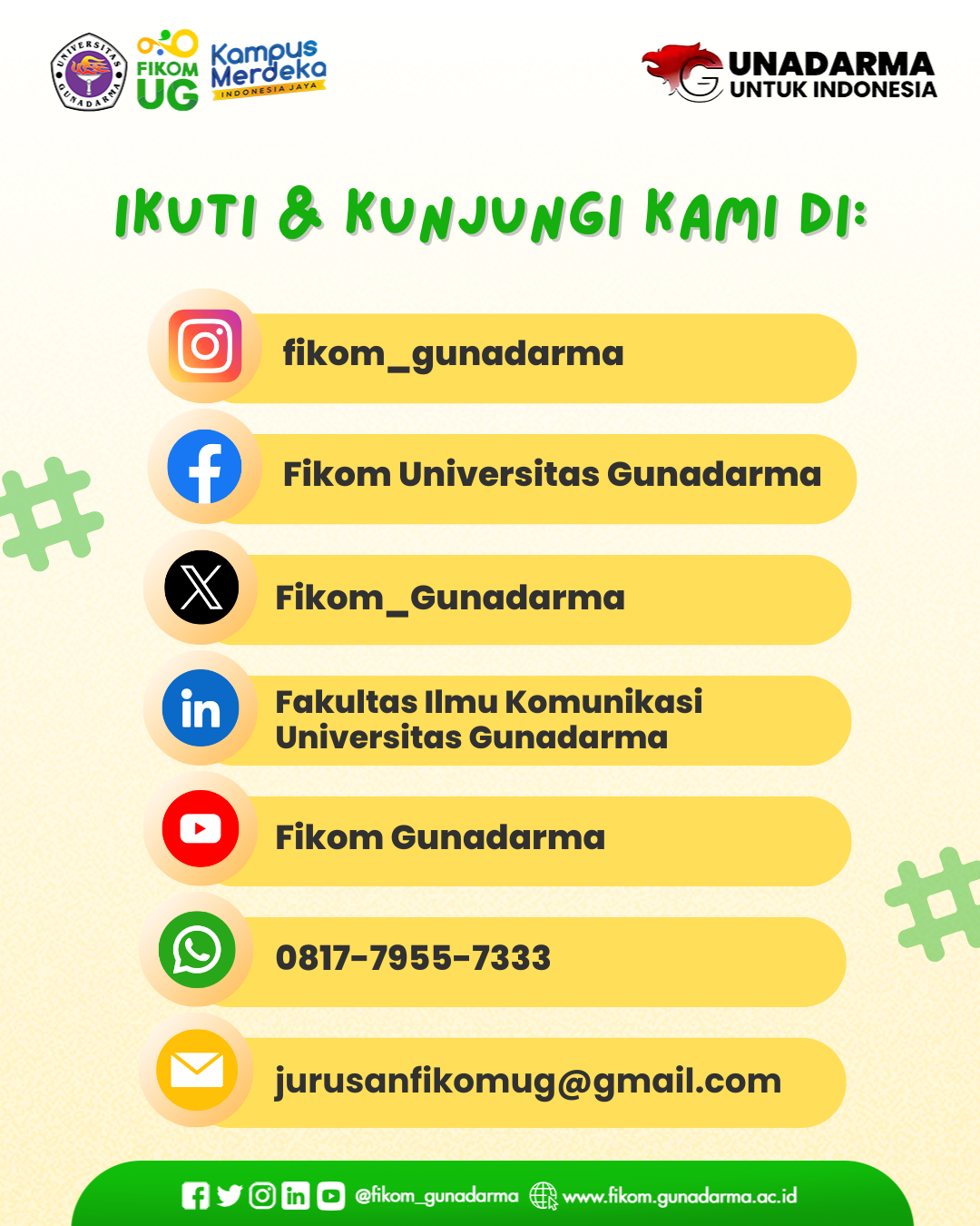 TERHUBUNG LEBIH DEKAT DENGAN FIKOM UNIVERSITAS GUNADARMA! – Ilmu Komunikasi