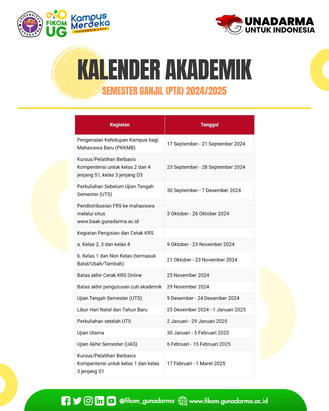 ACADEMIC CALENDAR FOR SEMESTER PTA 2024/2025 – Ilmu Komunikasi